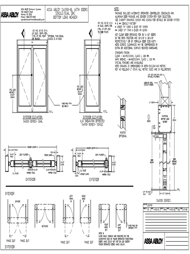 Besam SW200i-BL With Doors Single-Dual OHC Bottom Load Header Rev 3.0 | PDF
