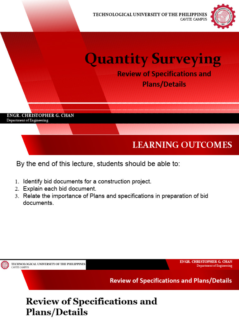 Quantity Surveying Lesson 2 Review of Specifications and PlansDetails.pptx | PDF | Insurance ...