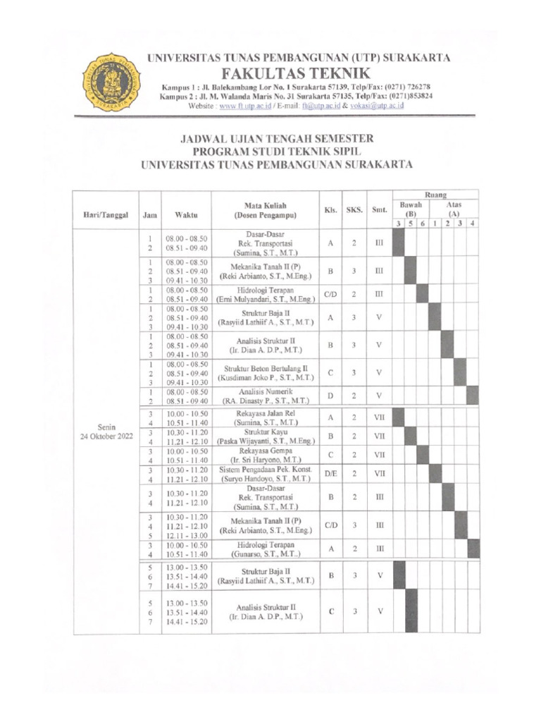 Jadwal UTS Teknik Sipil UTP | PDF