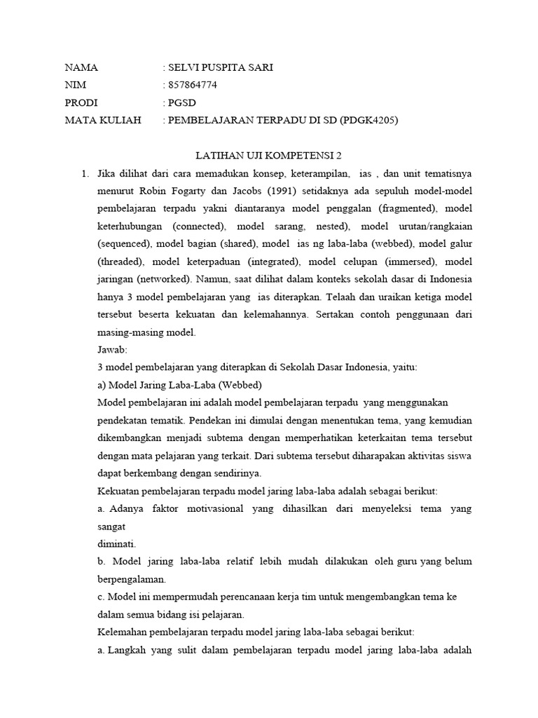 Model Pembelajaran Terpadu di SD | PDF | Karier & Perkembangan