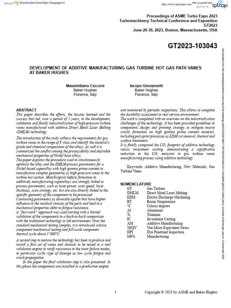 Development of Additive Manufacturing Gas Turbine Hot Gas Path Vanes at ...