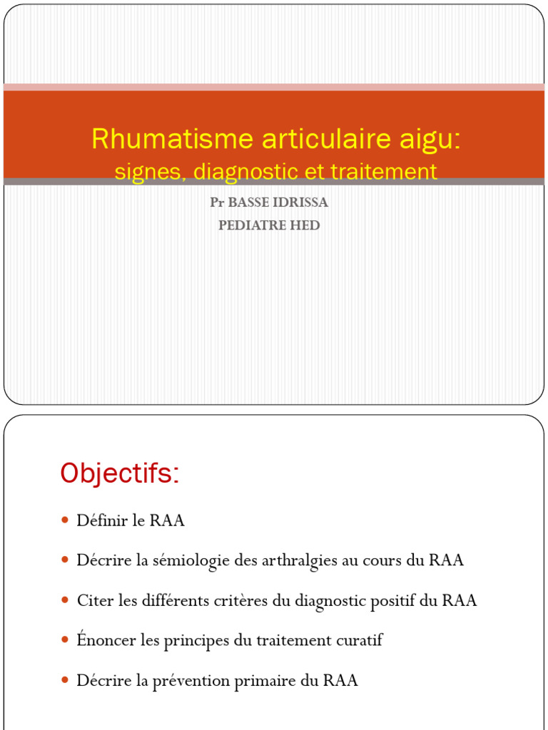 Rhumatisme Articulaire Aigu : Diagnostic et Traitement | PDF ...