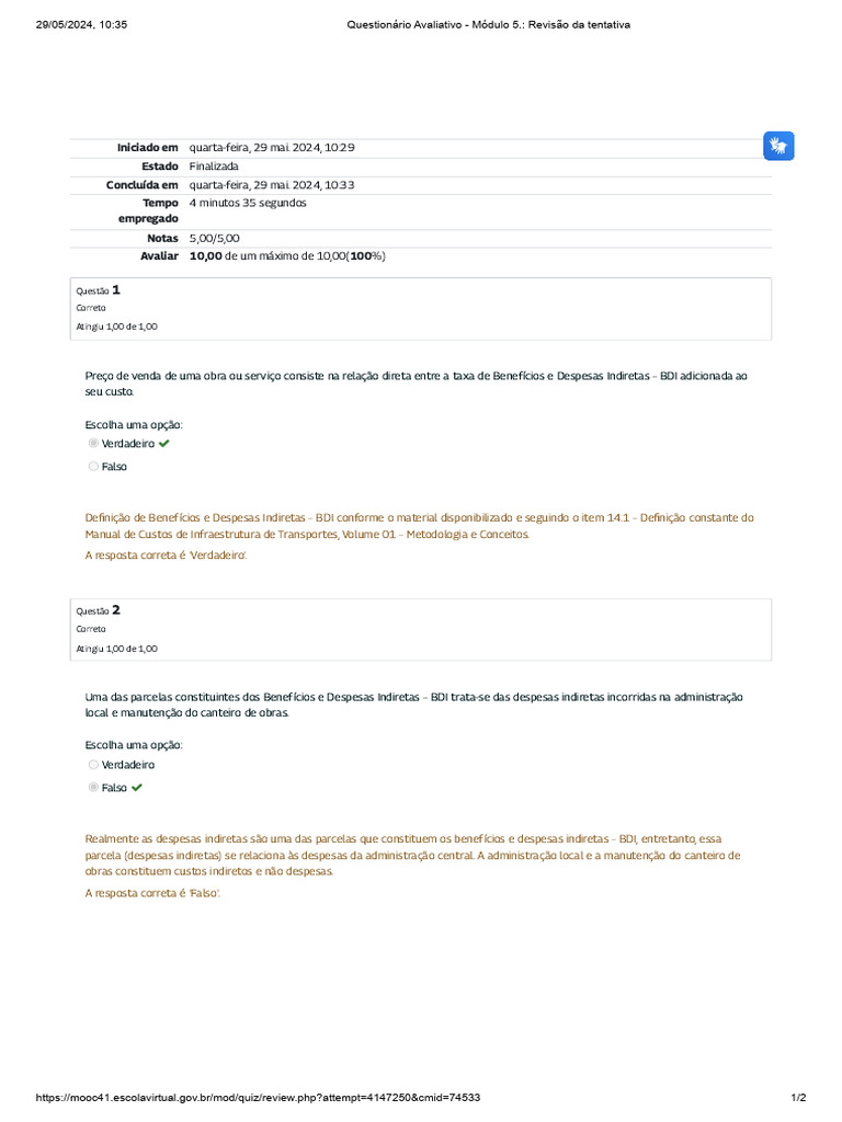 Questionário Avaliativo - Módulo 5. - Revisão Da Tentativa | PDF