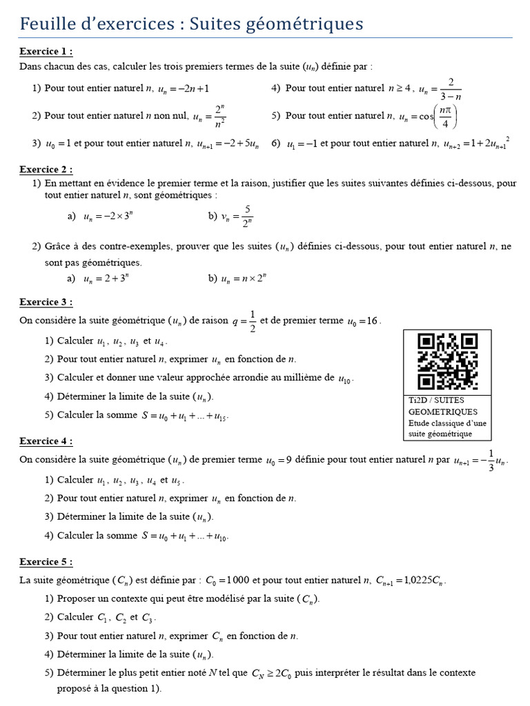 Exercices sur les suites géométriques | PDF | Décibel