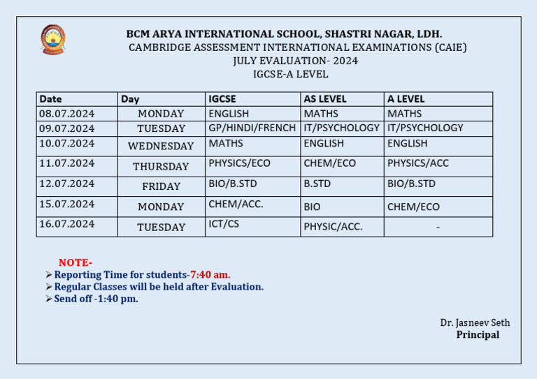 IGCSE & A-Level July 2024 Exam Schedule | PDF