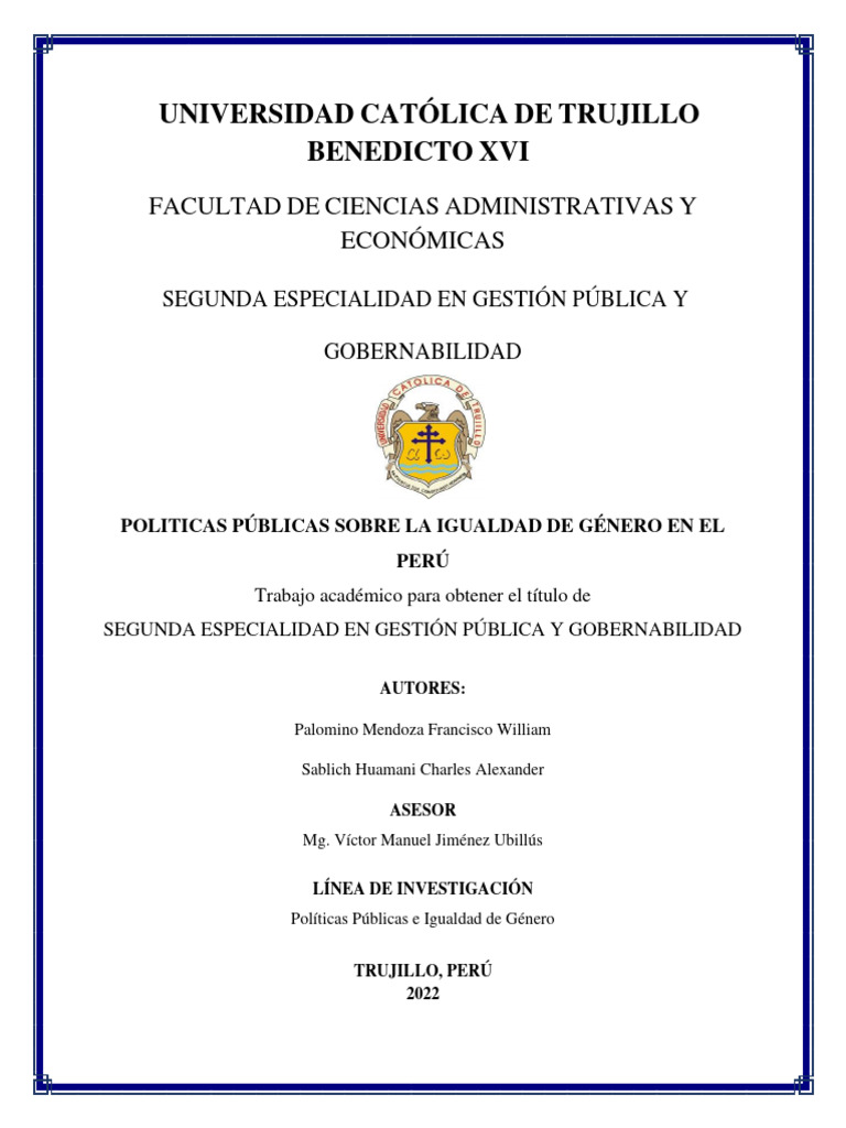 Politicas Públicas Sobre La Igualdad de Género en El Peru | PDF ...