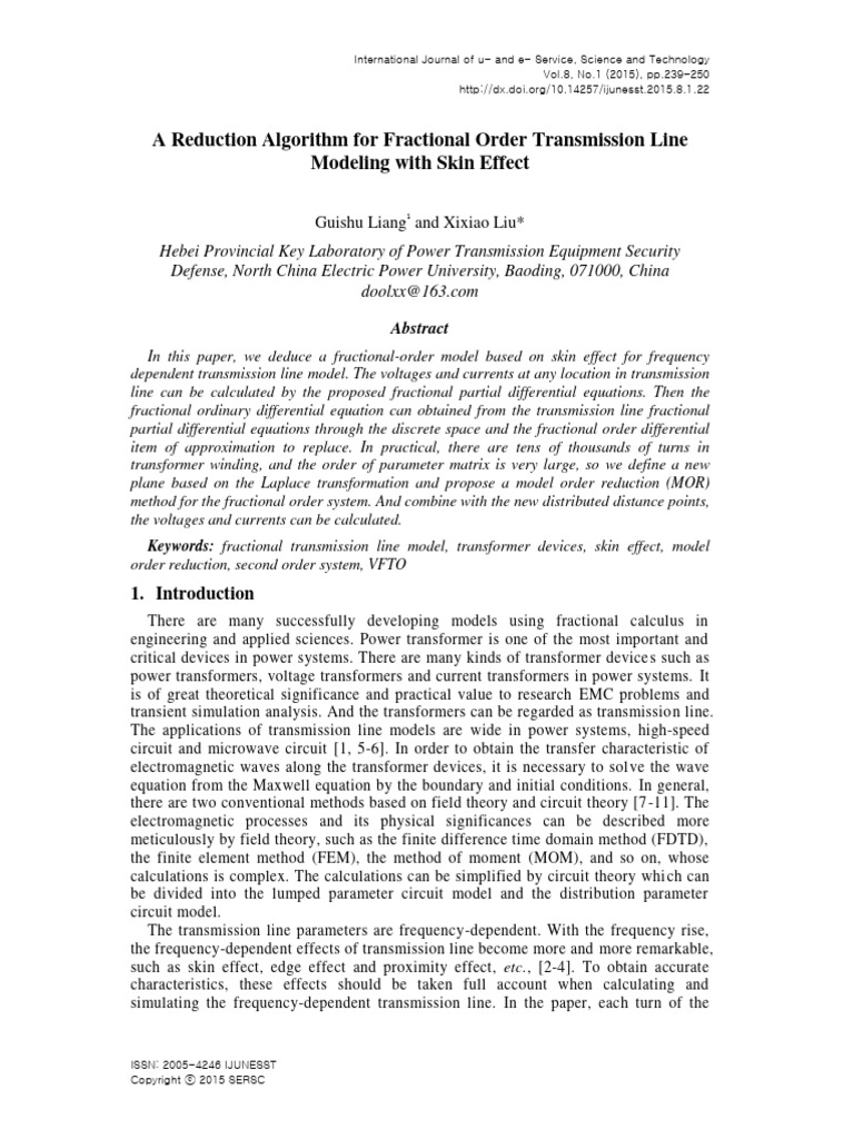 A Reduction Algorithm For Fractional Order Transmission Line Modeling ...