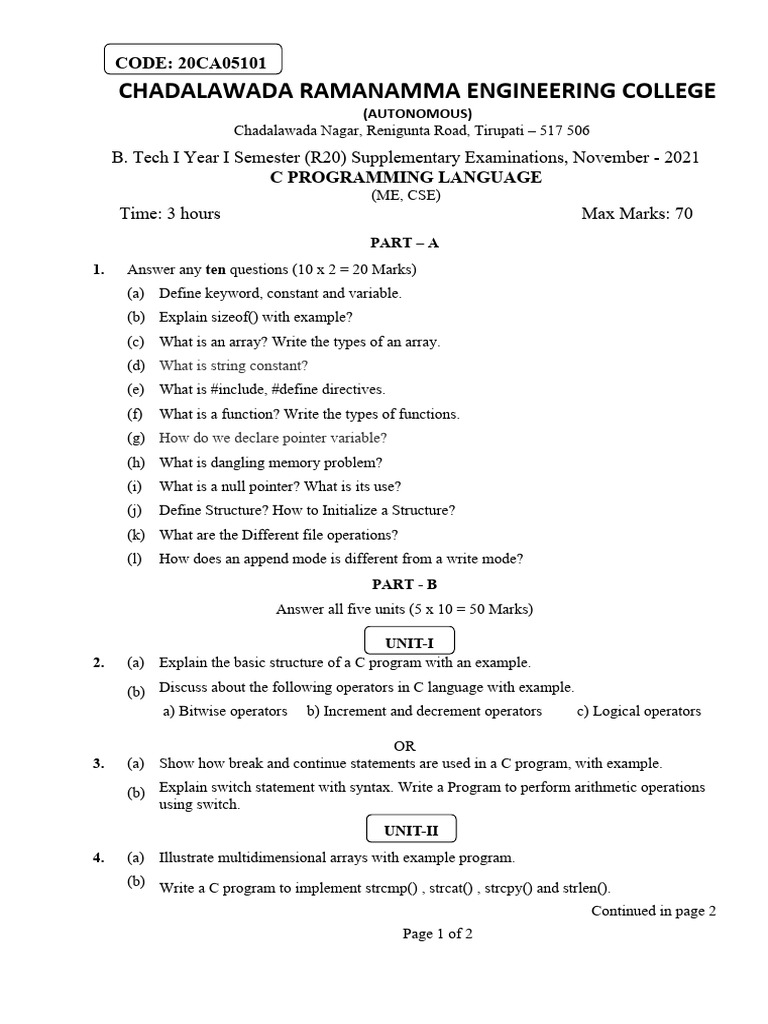Chadalawada Ramanamma Engineering College: B. Tech I Year I Semester (R20) Supplementary ...