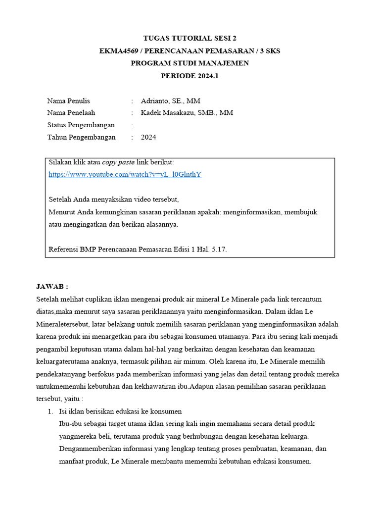 Tugas 2 - Perencanaan Pemasaran | PDF | Karier & Perkembangan