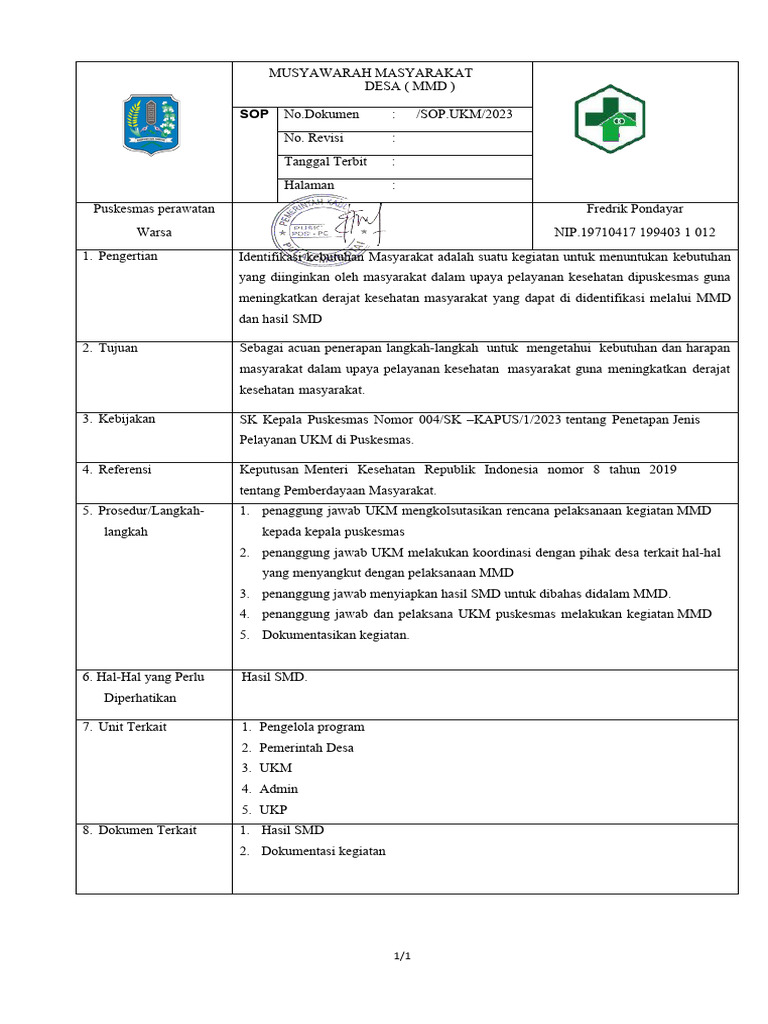 Sop MMD | PDF | Pengelolaan Keuangan & Uang