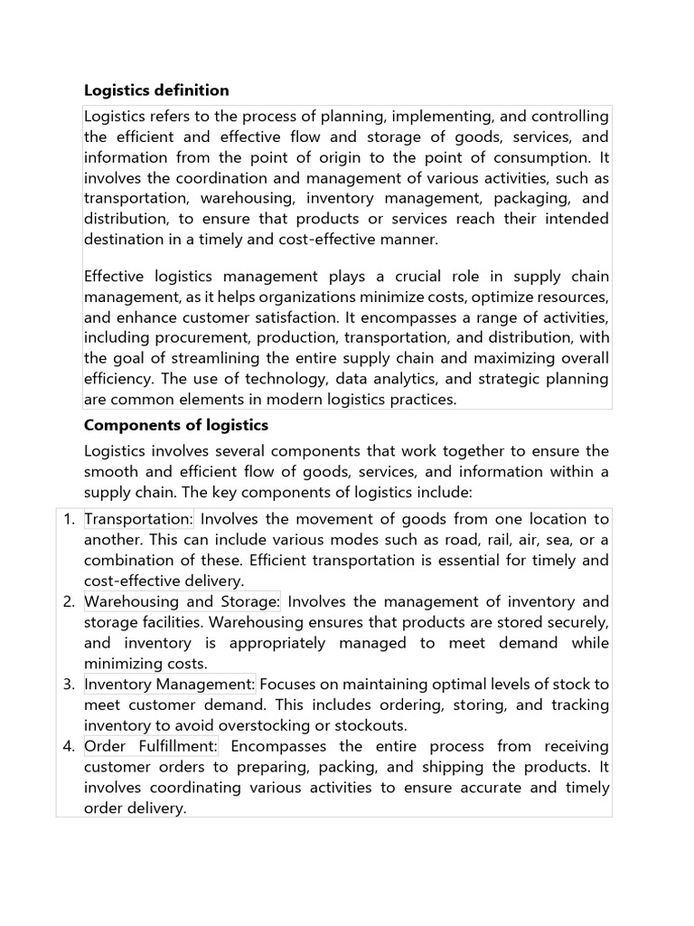 Logistics Unit 1 | PDF | Logistics | Supply Chain Management