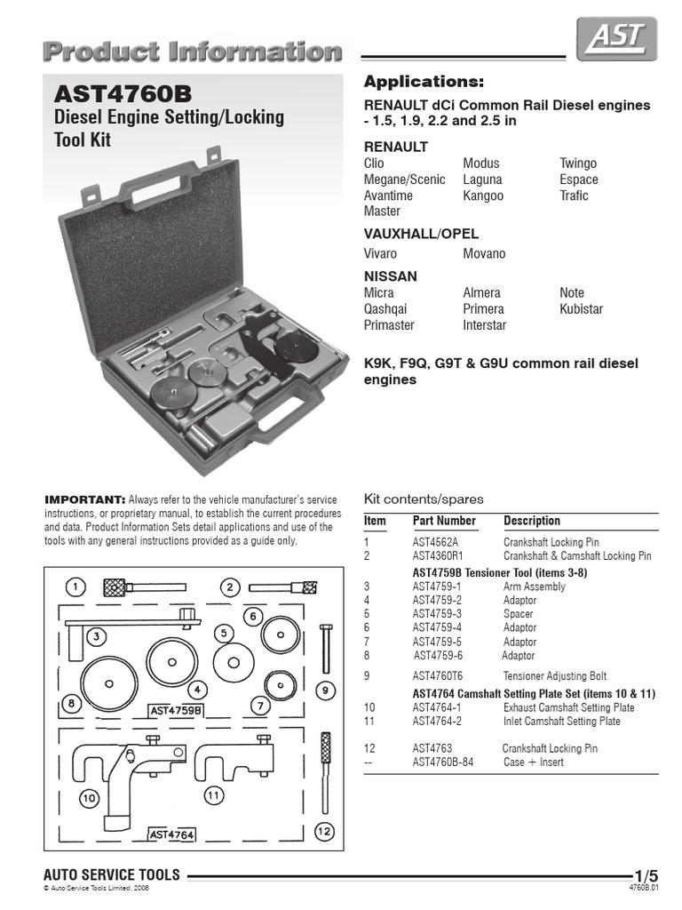Renault Diesel Engine Tool Kit Guide | PDF | Belt (Mechanical) | Screw