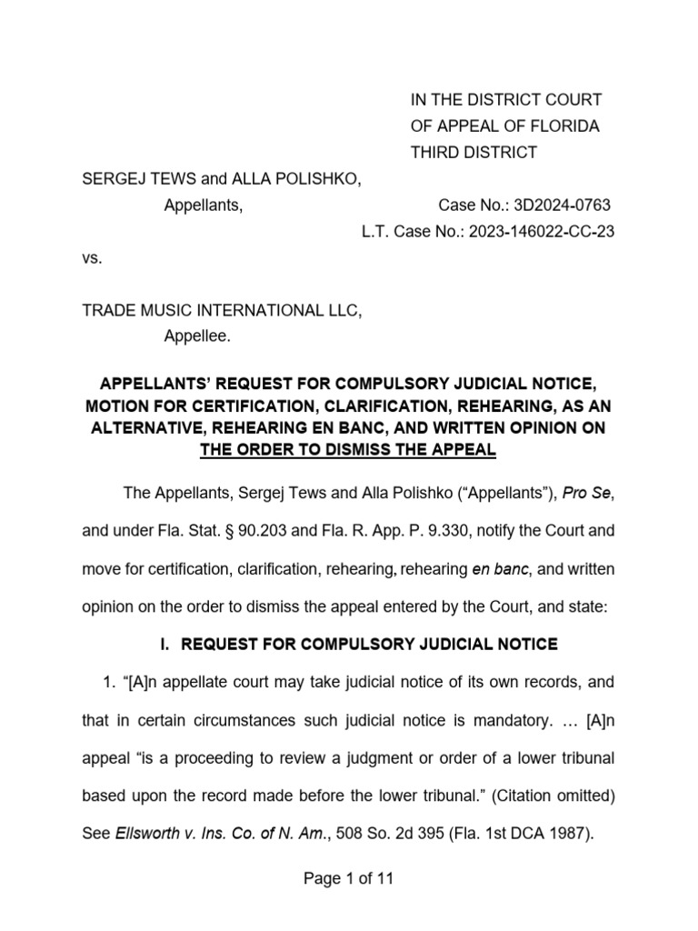 Appellants Motion For Rehearing | PDF | Appeal | Precedent