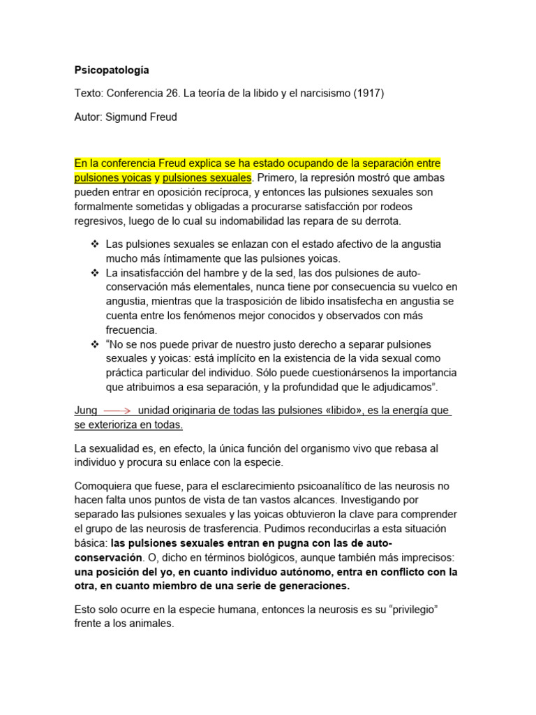 Teoría de la Libido y Narcisismo en Freud | PDF | Libido | Neurosis