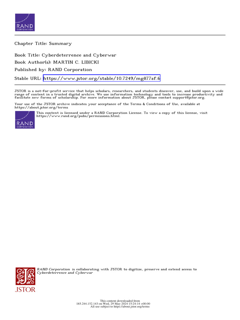 LIBICKI Summary 2009 | PDF | Cyberwarfare | Security