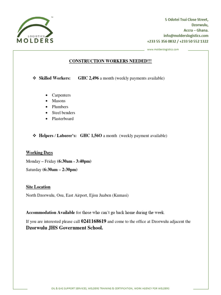 Construction Workers Needed in Accra | PDF