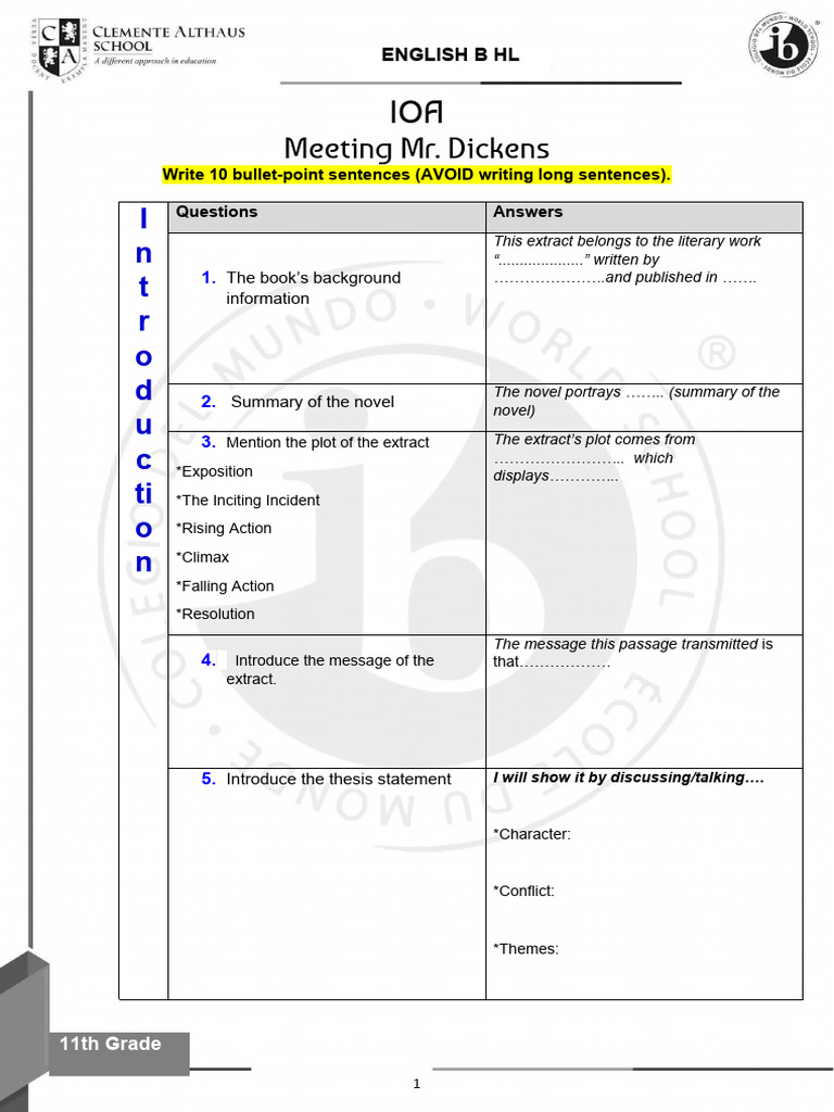NEW FORMAT - TASK 1 - Worksheet For TAKING NOTES Meeting MR Dickens ...