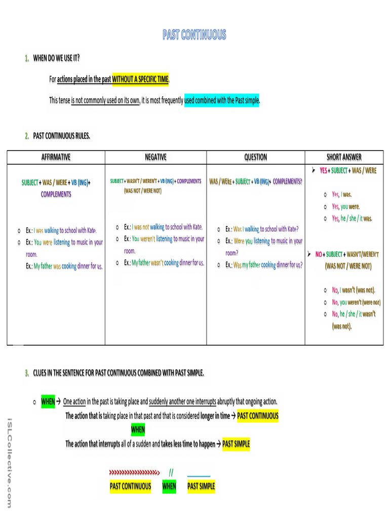 Past Continous Explanation - Past Continuous + Past Simple Combined ...