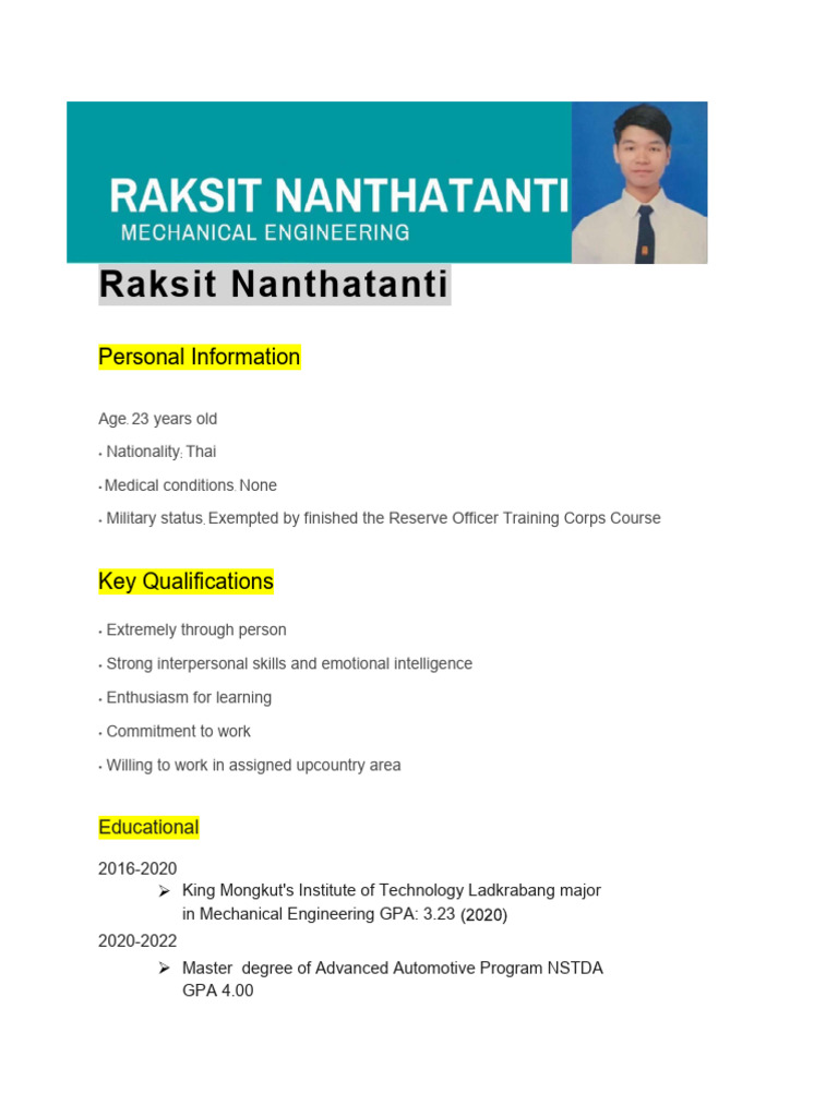 CV of Master Student in Mechanical Engineering | PDF | Mechanical ...