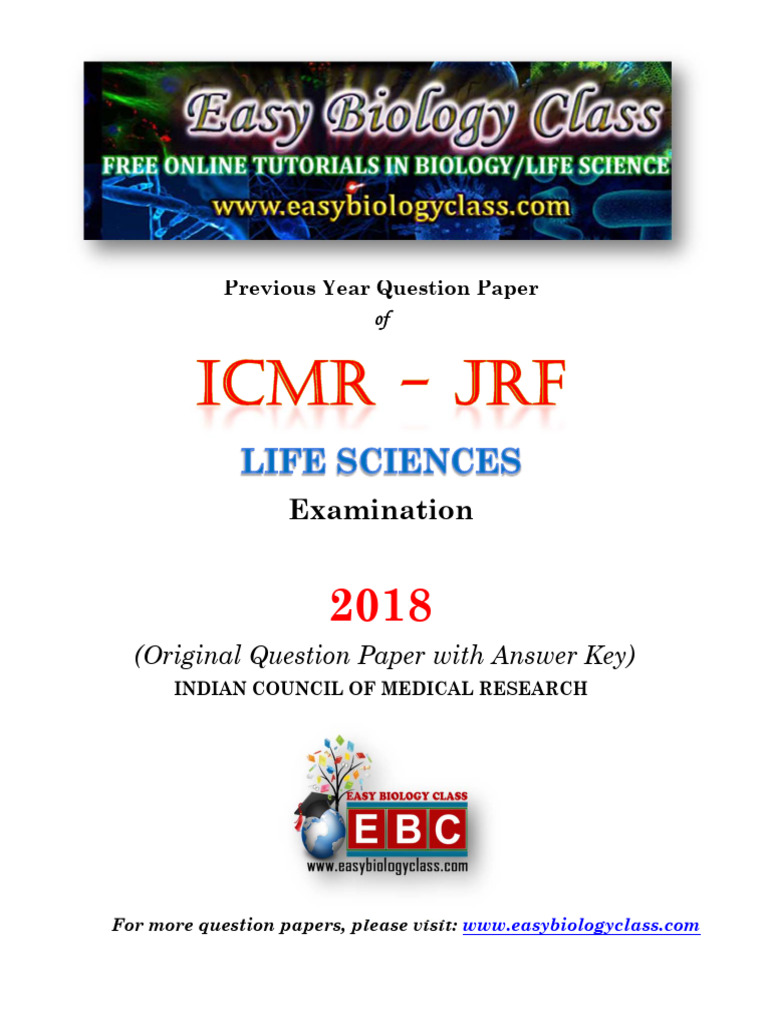 ICMR JRF June 2018 Solved Question Paper | PDF | Vocational Education ...