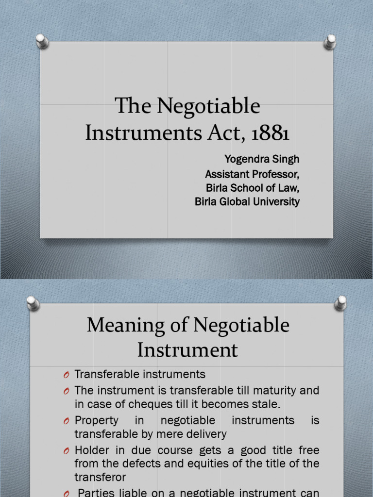 Negotiable Instruments Act, 1881 | PDF | Negotiable Instrument | Cheque