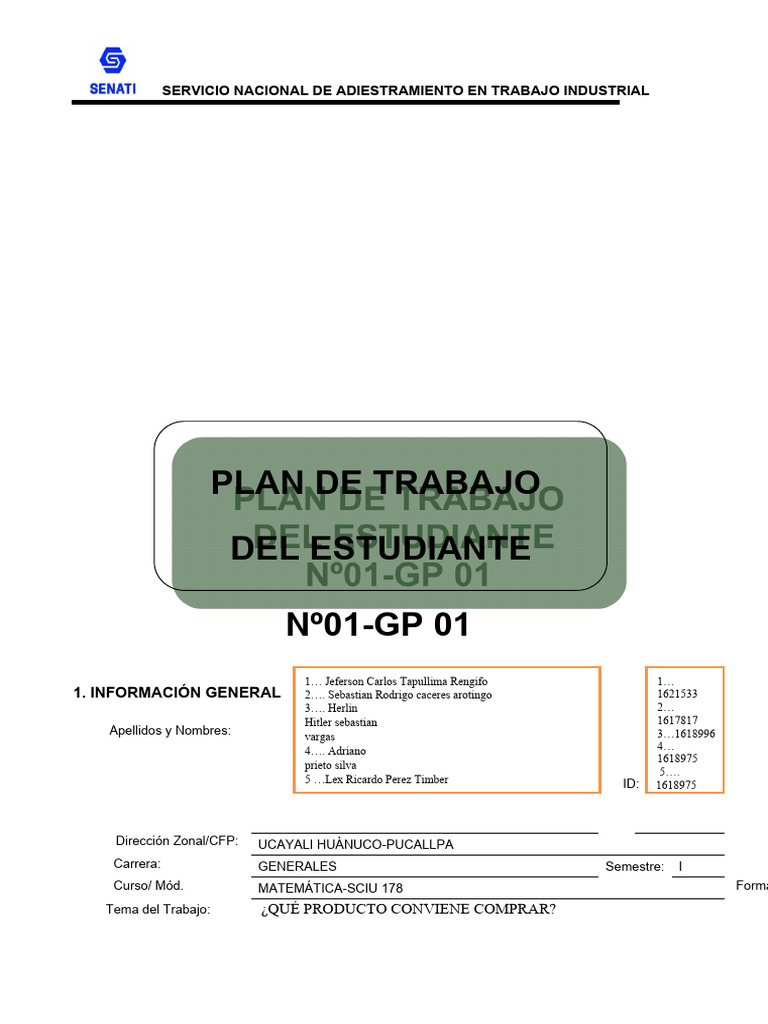 ENTREGABLE 01 MATEMÁTICA Senati 2024 | PDF