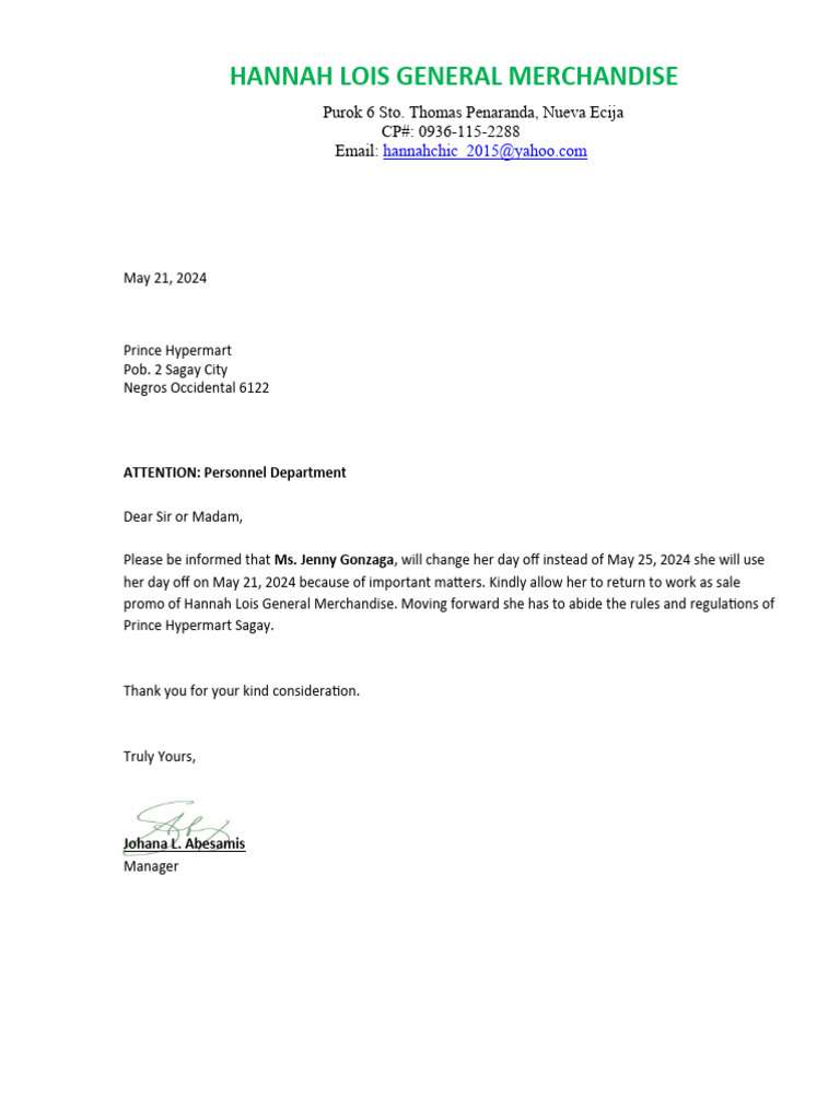 Change Day Off | PDF