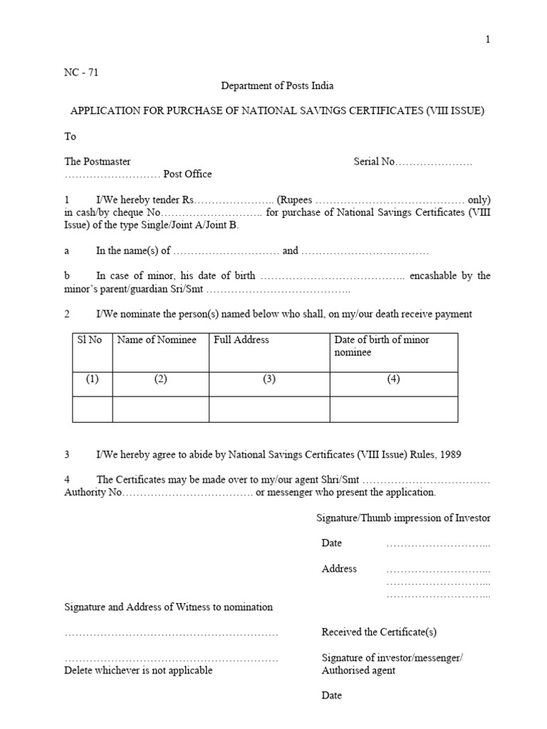 Microsoft Word - NC - 71 - Appln For Purchase of NSC | PDF