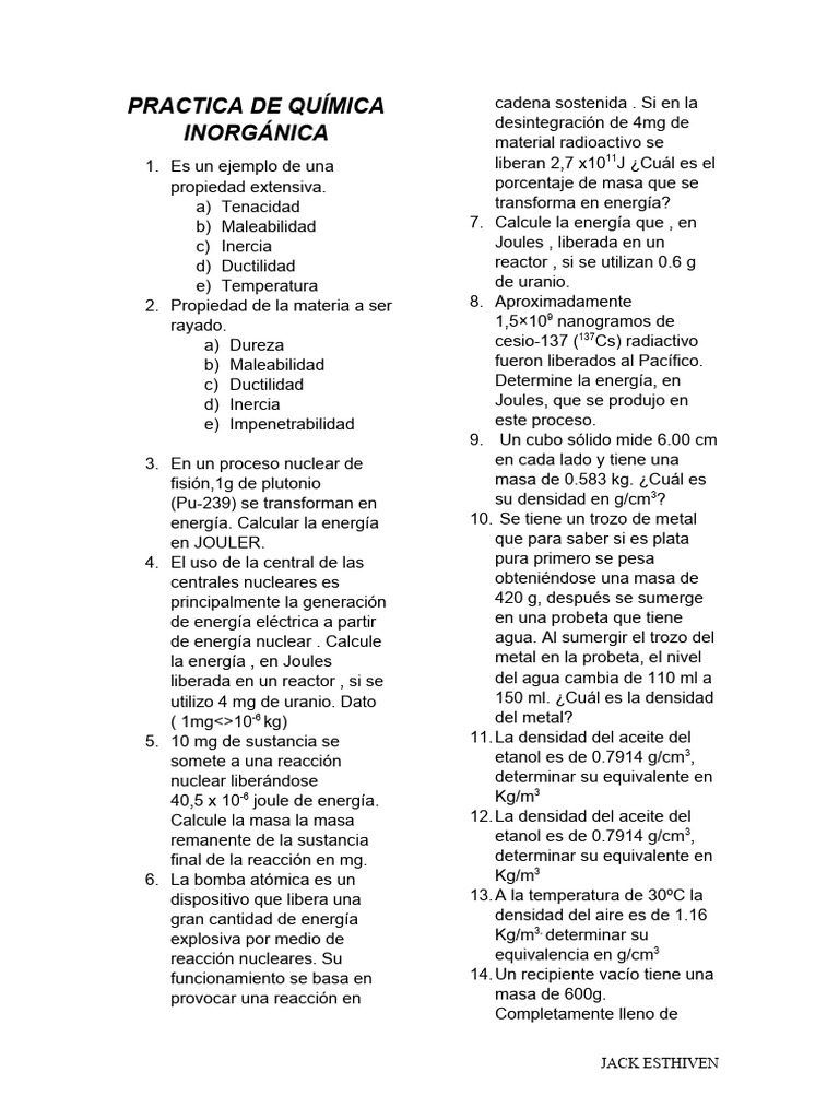 Practica de Química Inorgánica | PDF | Fahrenheit | Física nuclear