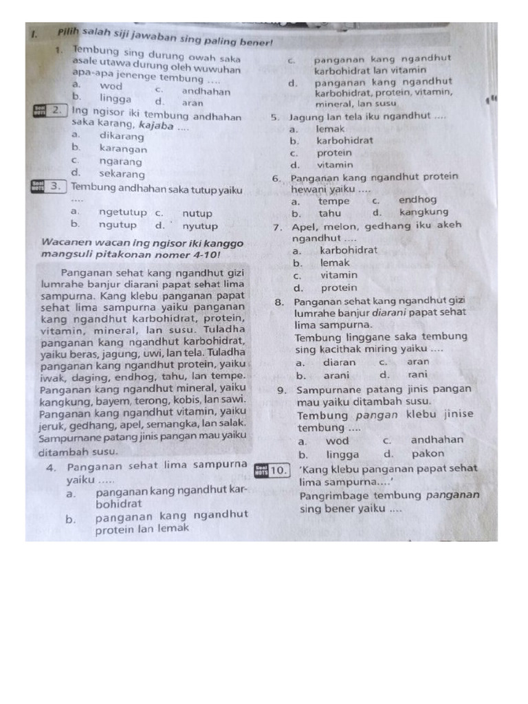 Soal Latihan B.jawa Kelas 4 SMT 2 | PDF