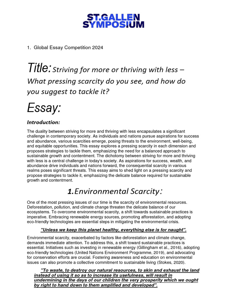 Global Essay Competition 2024 Insights | PDF | Sustainability | Consumerism