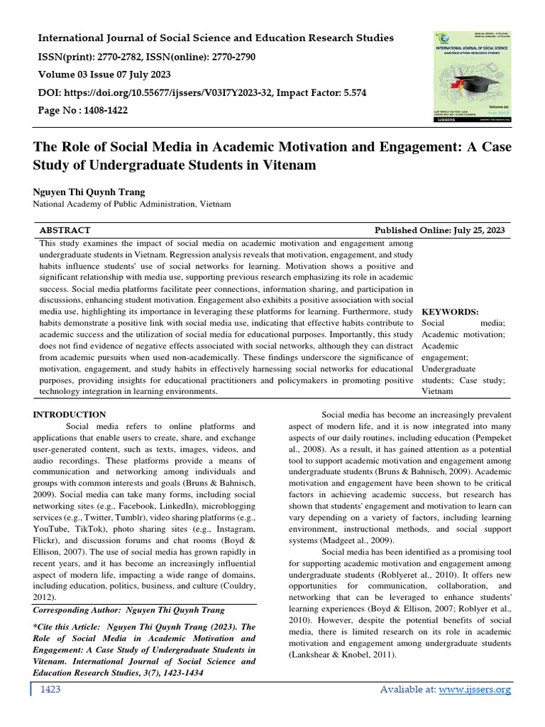 The Role of Social Media in Academic Motivation and Engagement: A Case ...