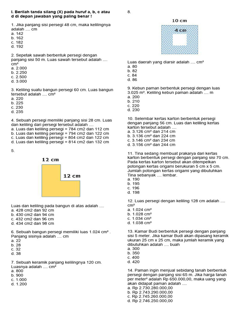 Soal Latihan Matematika Luas Dan Keliling 4-2 | PDF