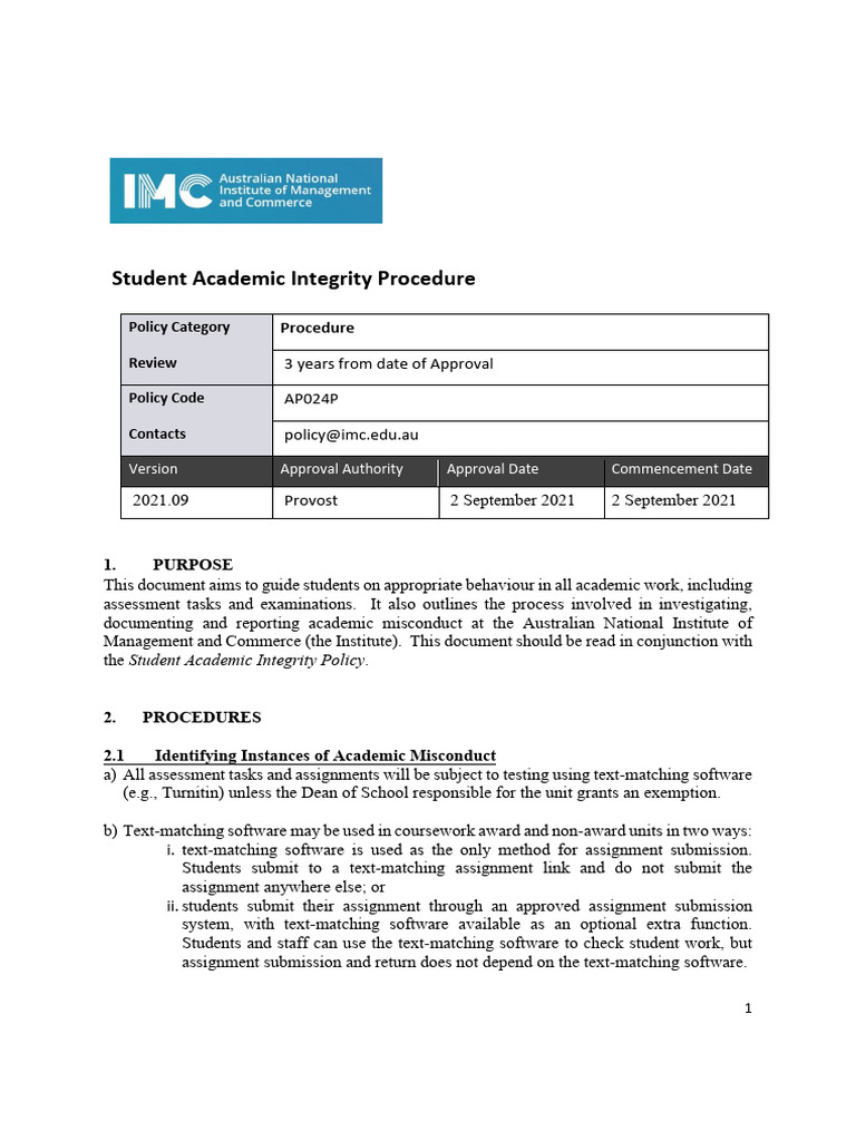 Student Academic Integrity Procedure | PDF | Academic Dishonesty | Turnitin