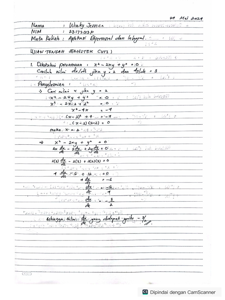 Winky Jessica - 23172013P - Uts Aplikasi Diferensial Dan Integral | PDF
