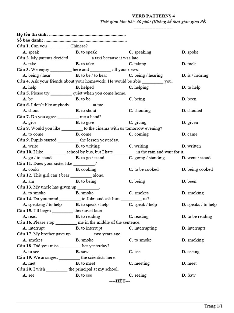 VERB PATTERNS 4 Ae7ca8 27 05 2024 | PDF | Linguistics