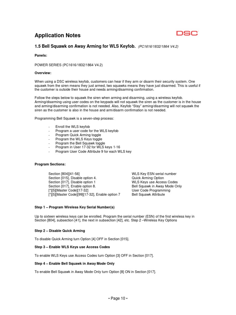 Application Notes - PC1616 - 1832 - 1864 V4.2 - Bell Squawk On WLS ...