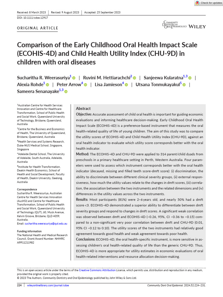 Comm Dent Oral Epid - 2023 - Weerasuriya - Comparison of The Early ...