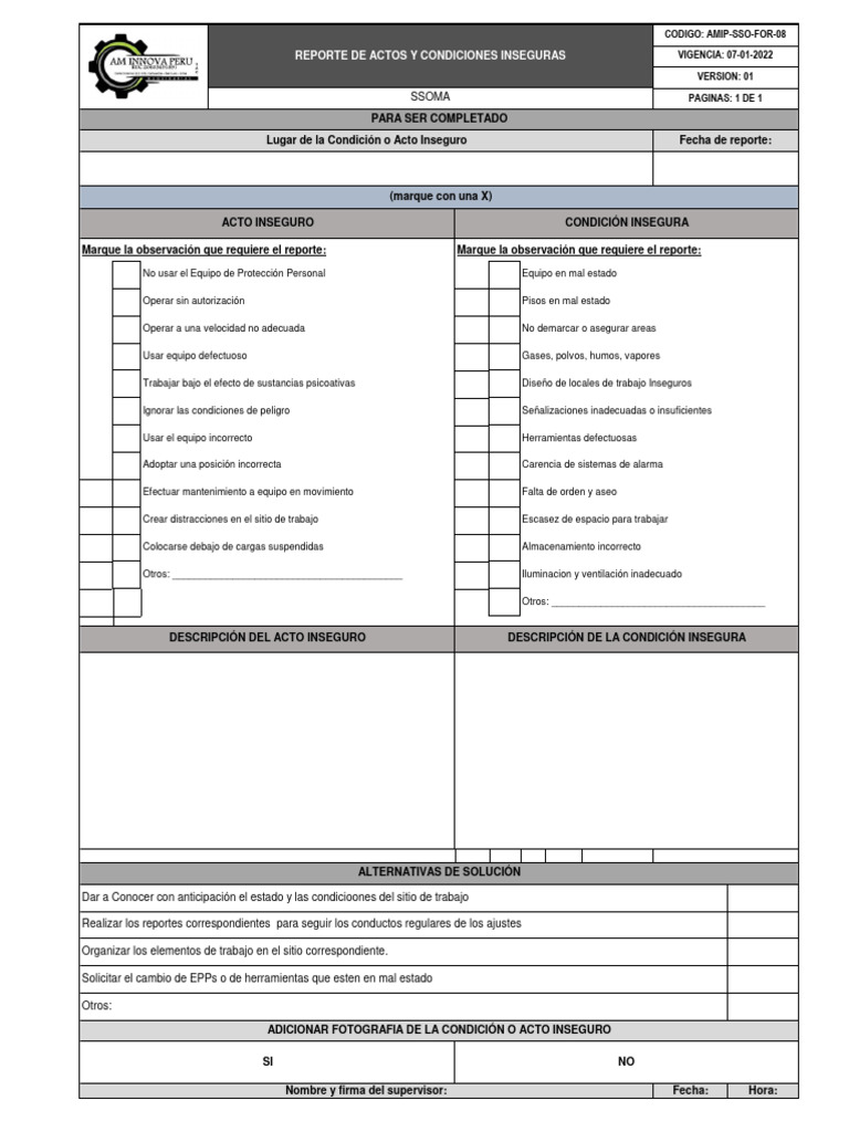 AMIP-SSO-FOR-09 Reporte de Actos y Condiciones Inseguras | PDF