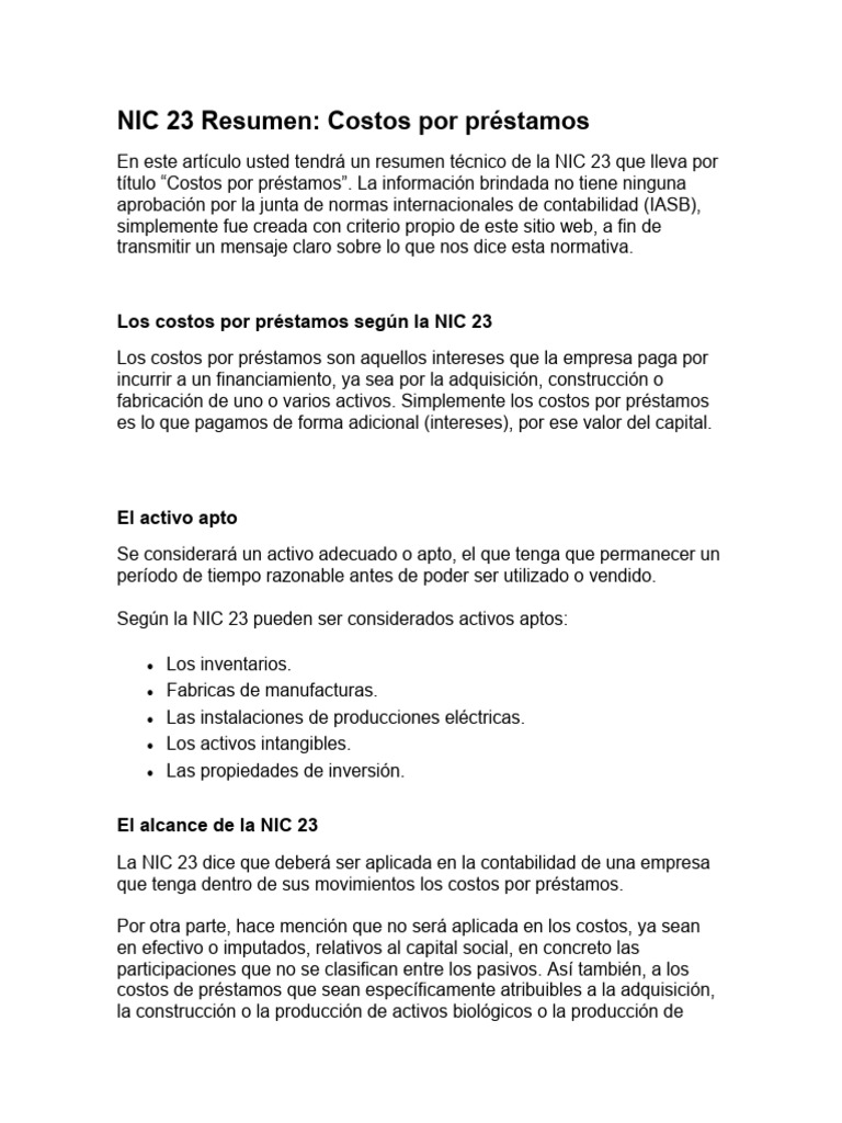 NIC 23 Resumen | PDF | Contabilidad | Inversiones