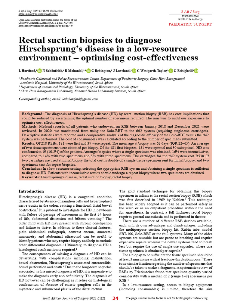 Rectal Suction Biopsies To Diagnose Hirschsprung's Disease in A Low ...