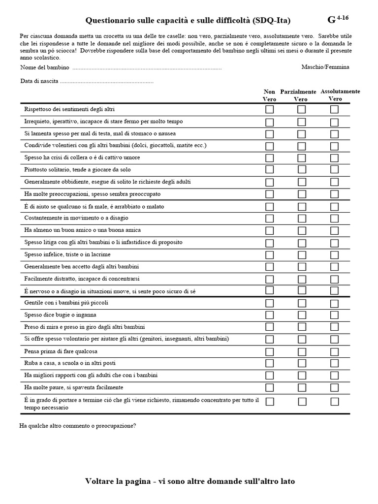Questionario SDQ | PDF
