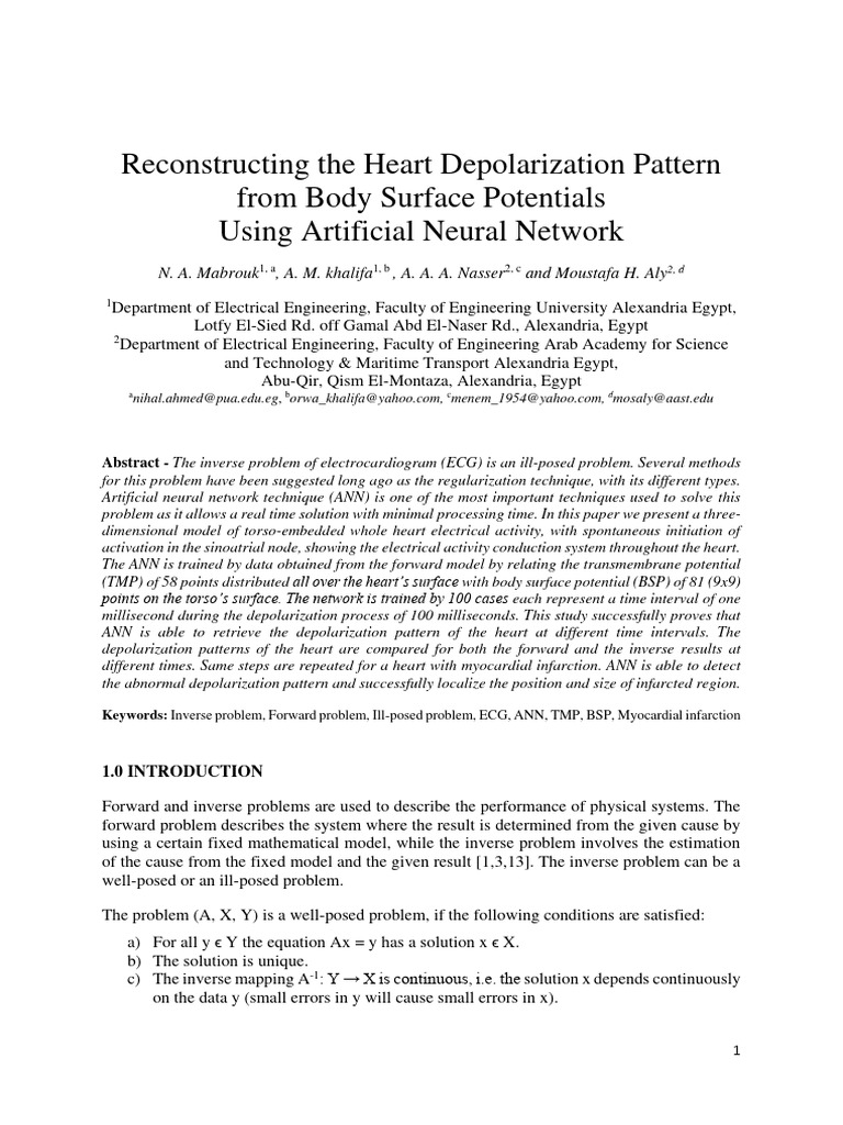 Reconstructing The Heart Depolarization Pattern From Body Surface PotentialsvUsing Artificial ...