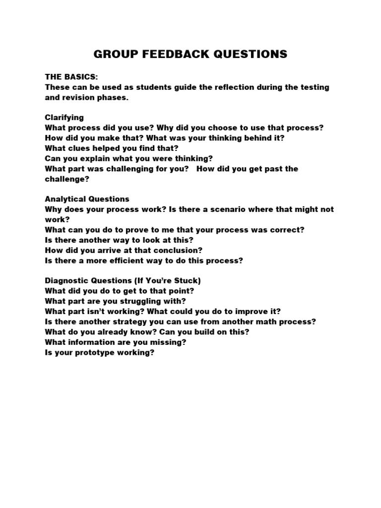 Student Reflection Feedback Questions | PDF