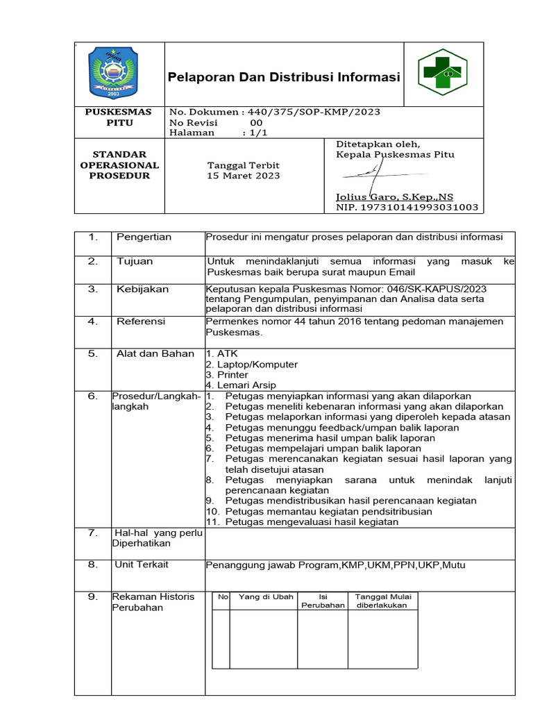 Prin Sop Pelapor Dan Distribusi Infor | PDF