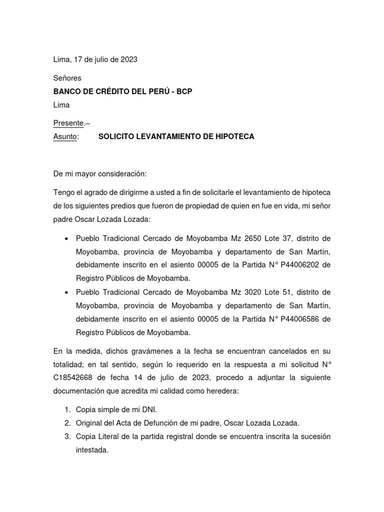 Carta Al BCP | PDF