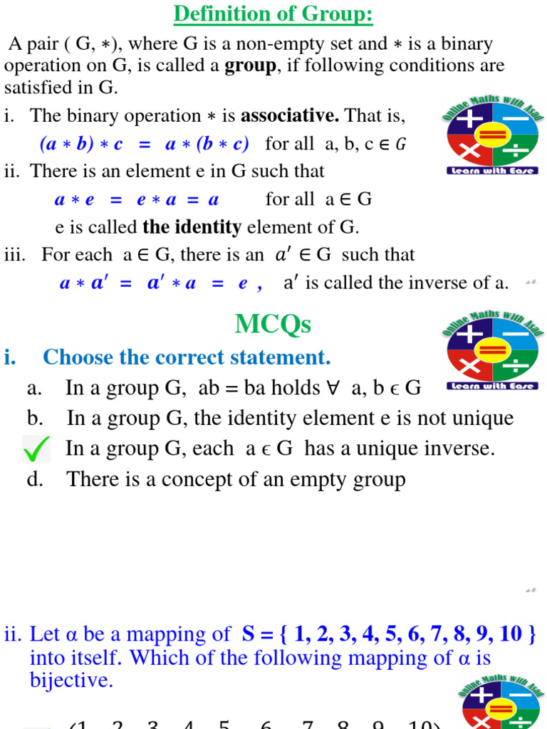 Group Theory Mcqs 1 To 20 | Download Free PDF | Group (Mathematics) | Group Theory