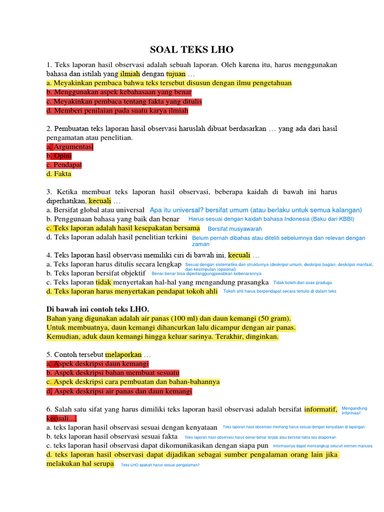 Soal Teks Lho P1 | PDF