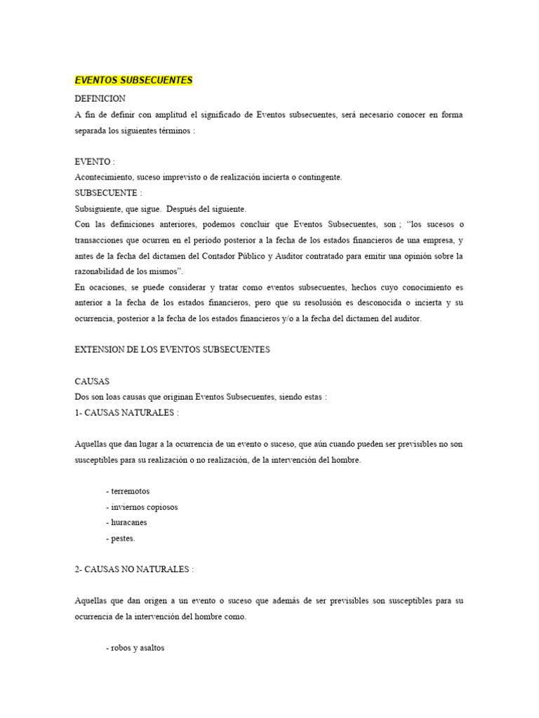 Definición y Clasificación de Eventos Subsecuentes | PDF | Auditoría ...