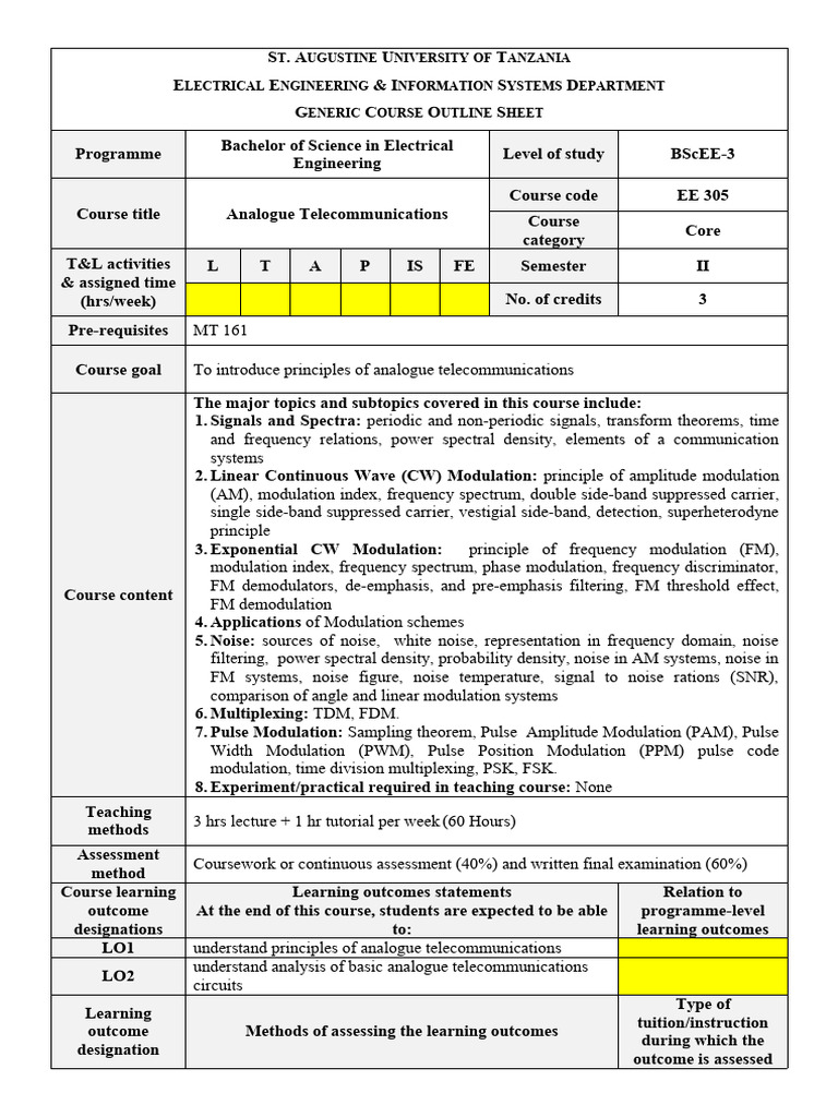 Ee 305 Analogue Telecom Download Free Pdf Modulation Frequency Modulation